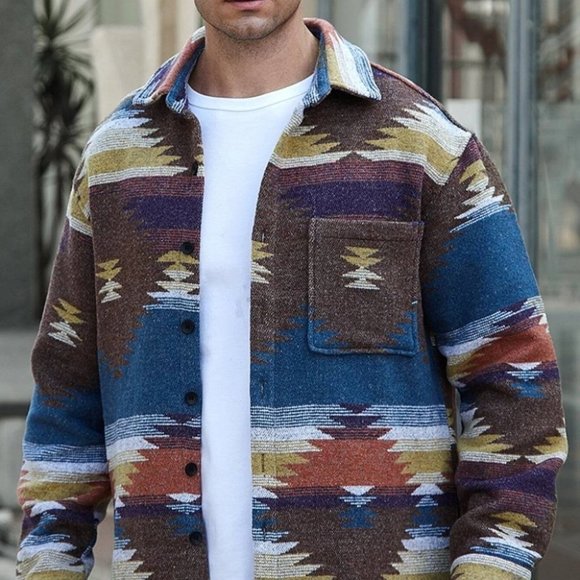 Jackets & Coats | Multicolor Mens Geometcric Print Overcoat | Poshmark